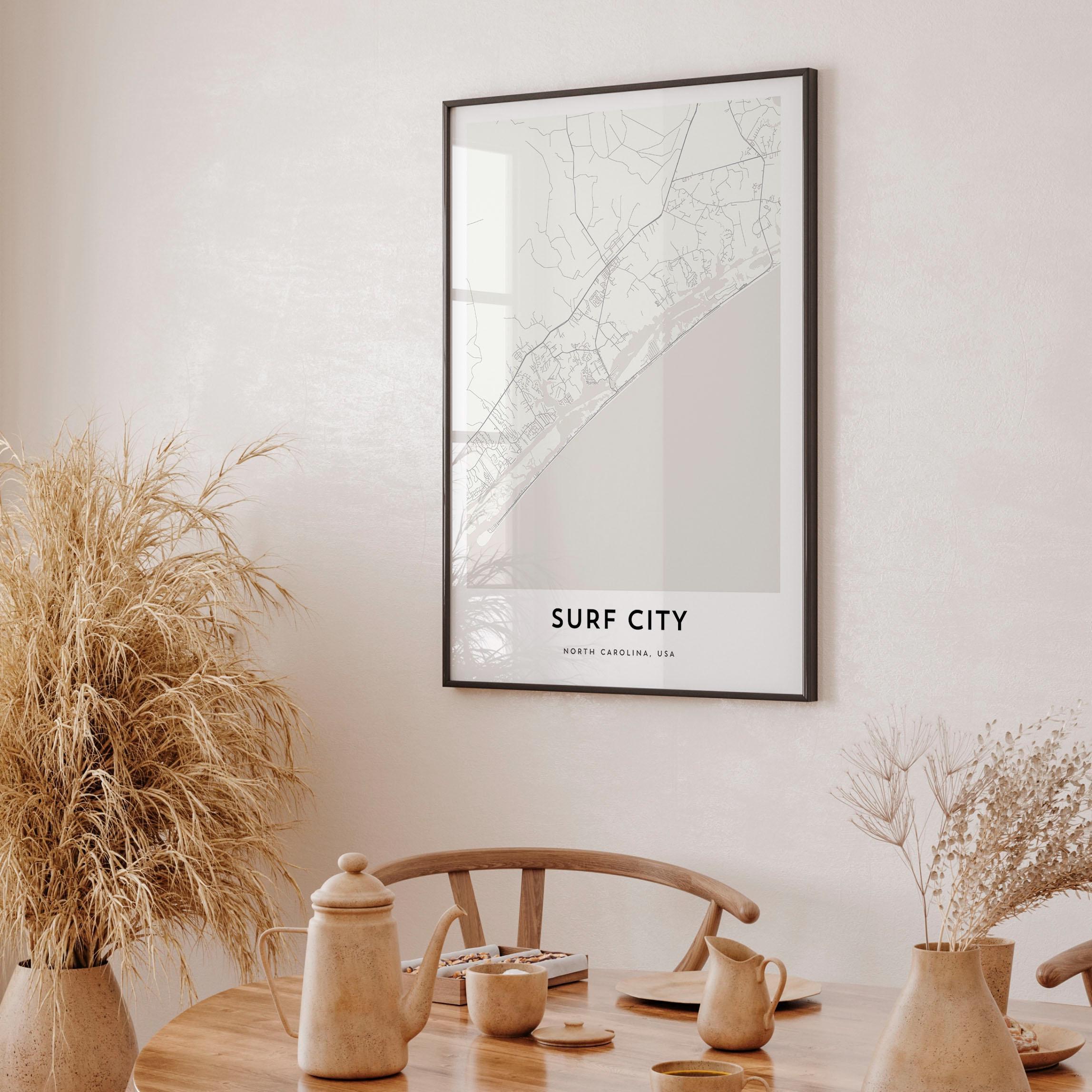 Map of Surf City Print, Surf City Map Gift, Surf City Poster, City Map Artwork for Home & Office ...