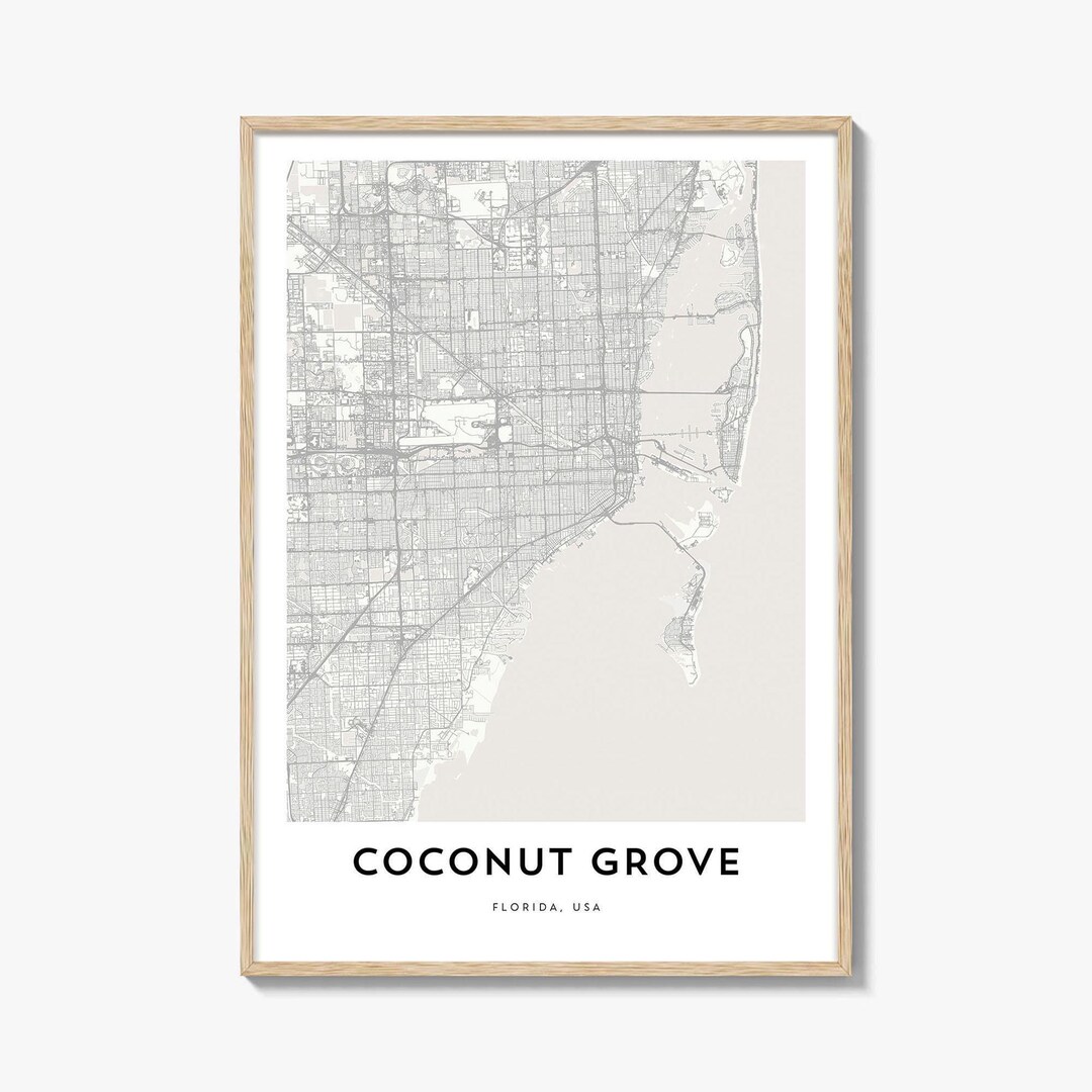 Coconut Grove Map Poster Print, Miami Wall Art, Florida Decor, USA City ...