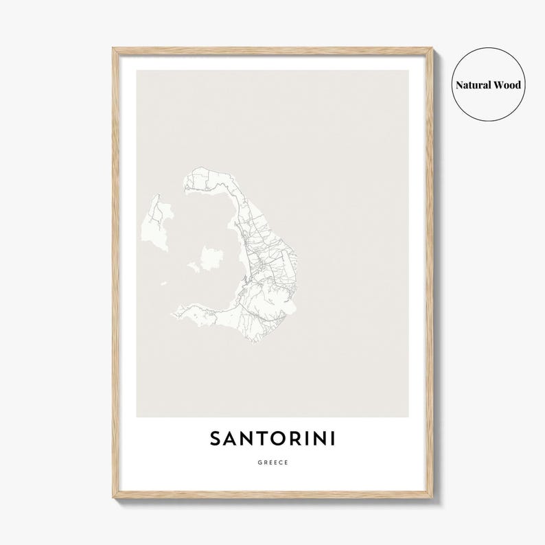 Santorini Map Poster Print, Thira Wall Art, Cyclades Decor, Greece City ...