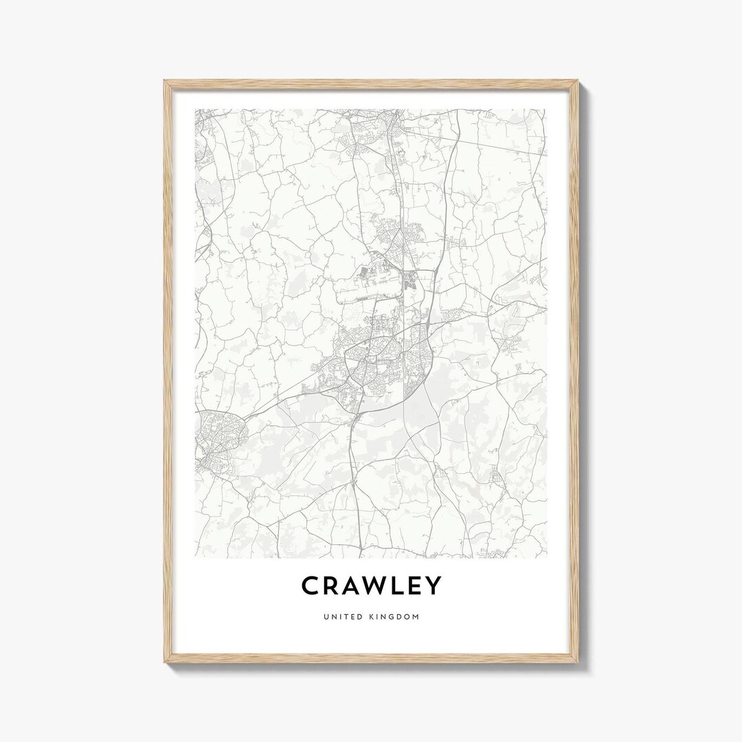 Map of Crawley Print, Crawley Map Gift, Crawley Poster, City Map ...