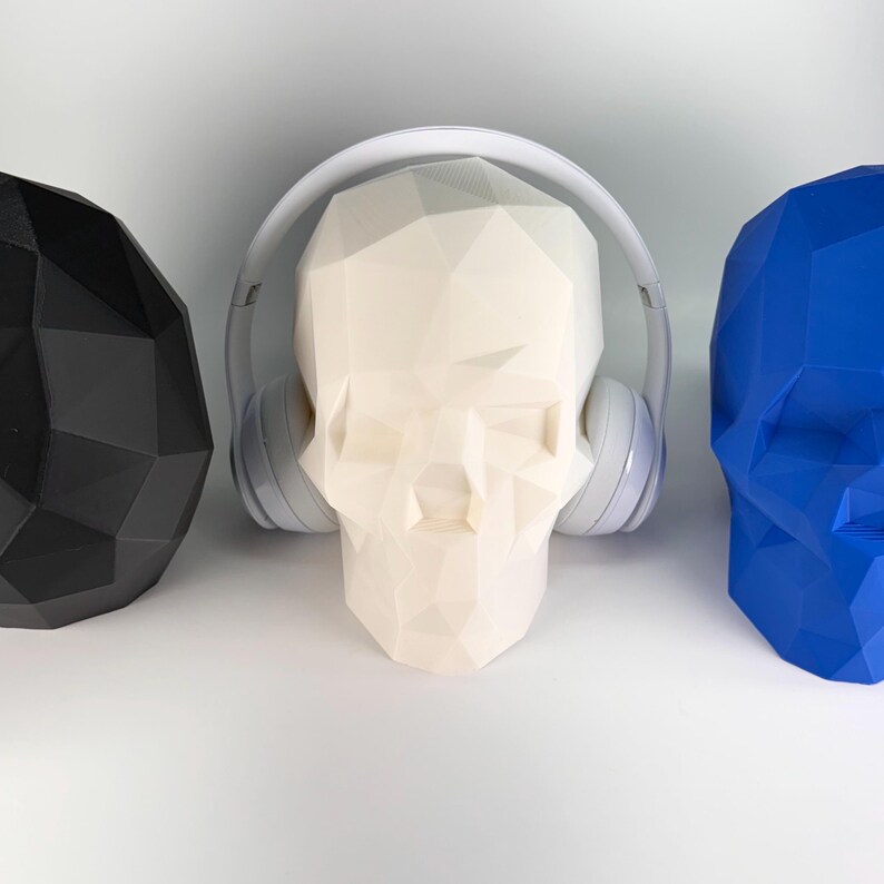 3D Printed Low Poly Skull – Headphone Stand, Gamer Decor - Etsy