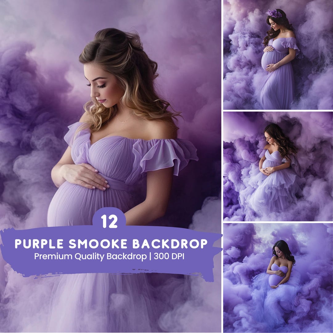 12 Purple Smoke Digital Backdrops for Maternity Photography, Smoke ...