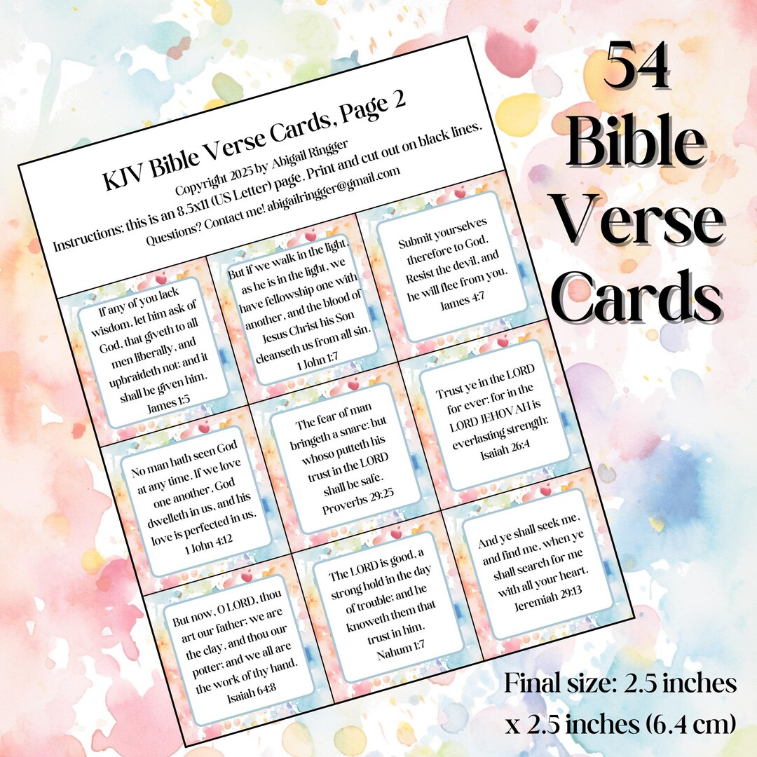Printable Bible Verse Cards - 54 KJV Scriptures to Post Around Your ...
