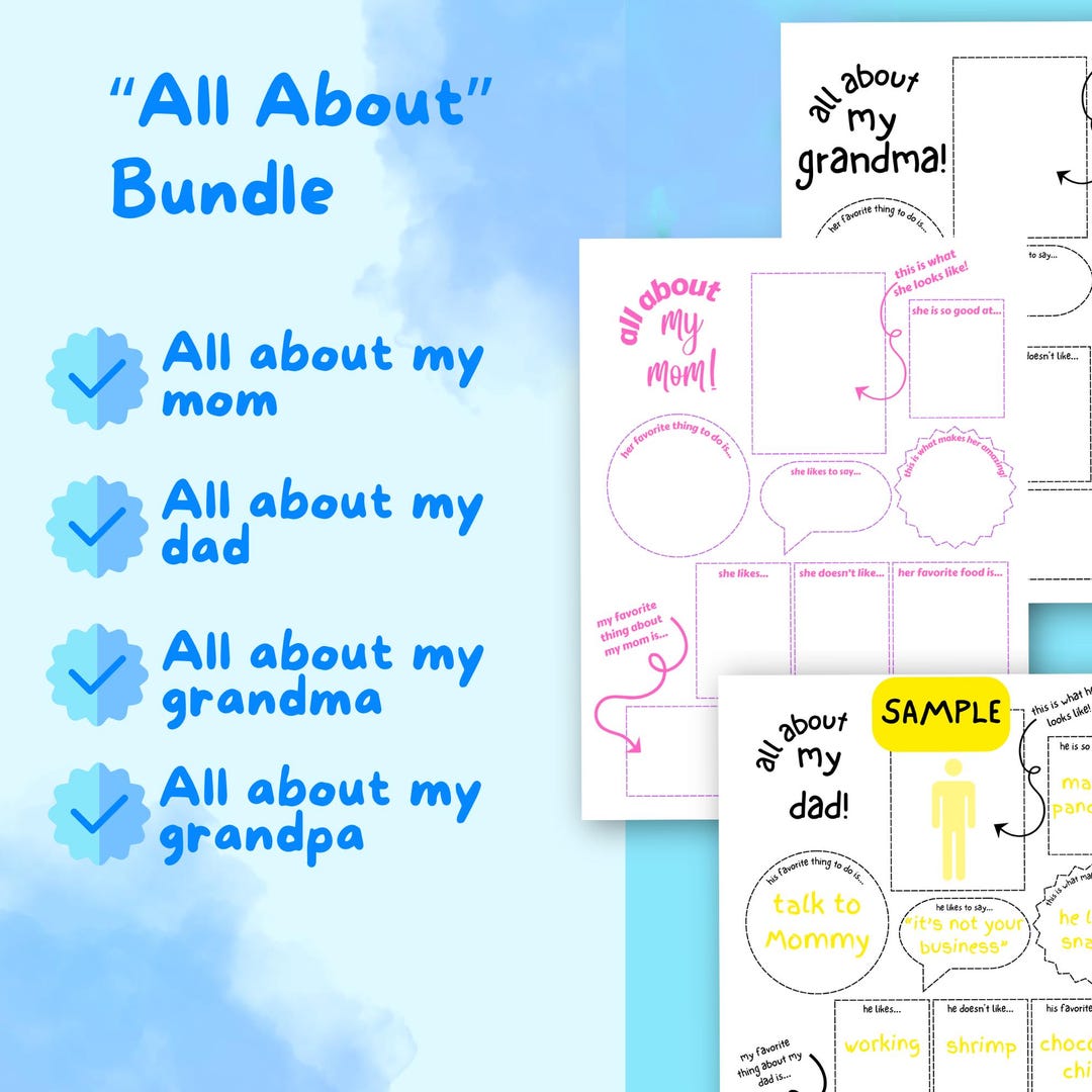 All About Bundle: Printable "all About" Mom, Dad, Grandma, Grandpa ...