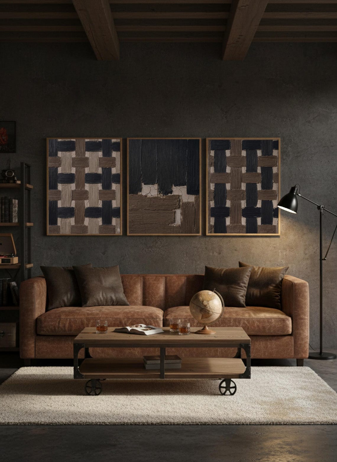 Set di 3 stampe murali nere e marroni, stampe con texture intrecciata ...