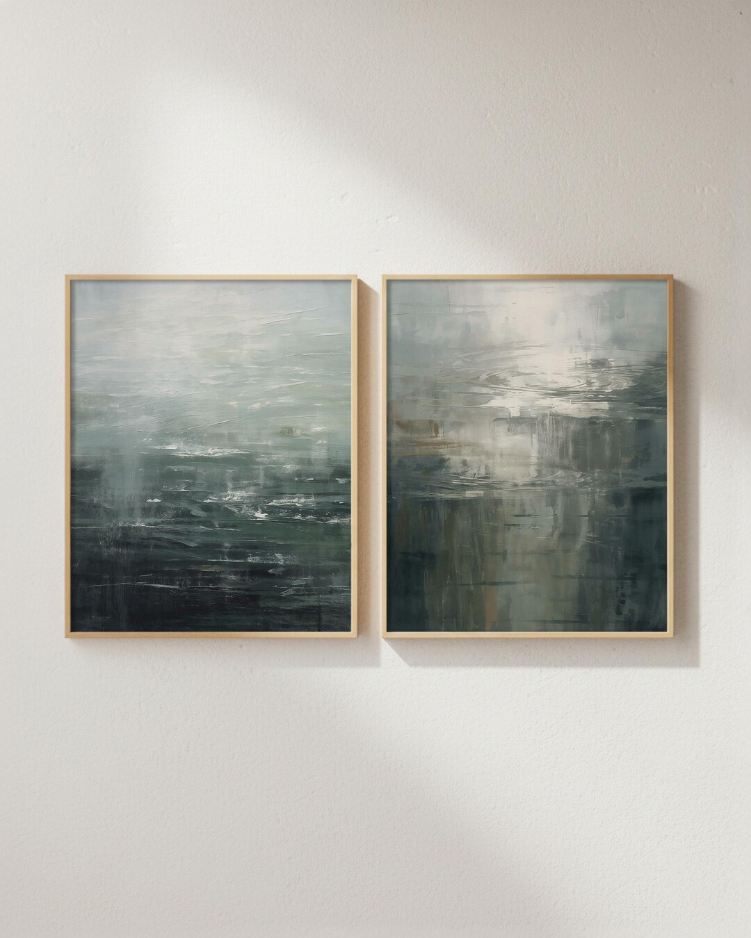 Set of 2 Abstract Water Prints, Texture Rustic Seascape Duo, Teal and ...