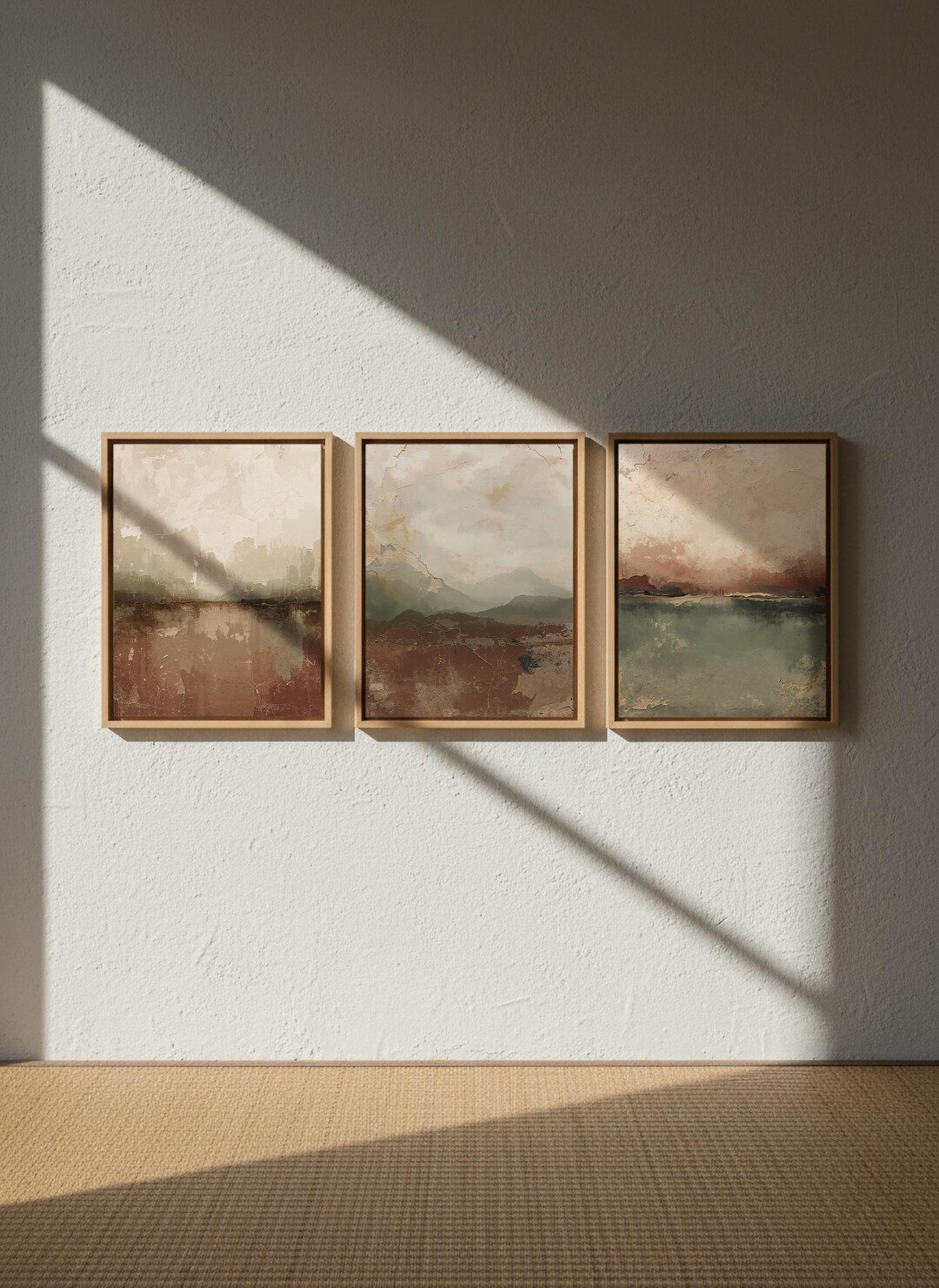 Sage Green and Rust Abstract Landscape Set of 3, Moody Wabi Sabi Wall ...