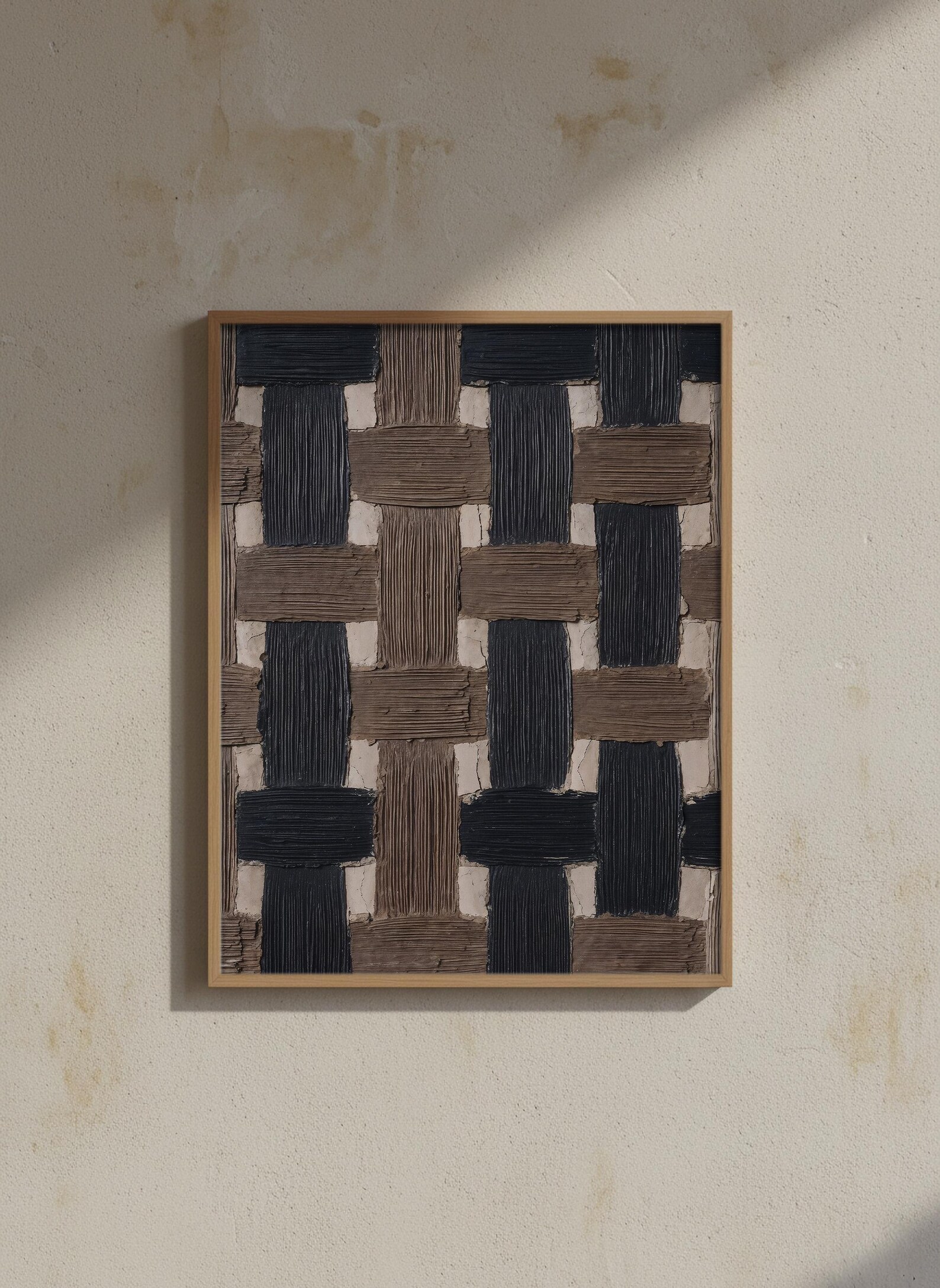 Set of 3 Black and Brown Wall Art, Woven Texture Print, Wabi Sabi ...