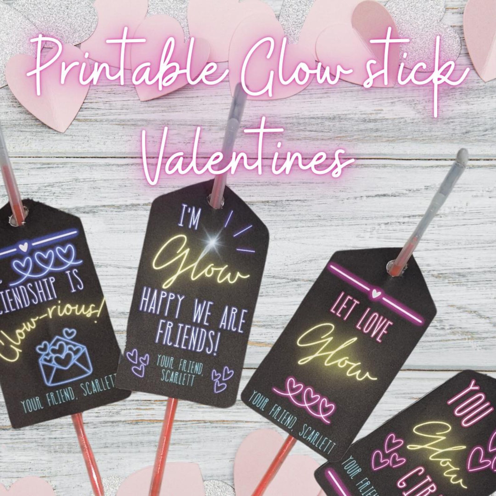 Editable Glow Stick Valentine Canva Template - Bright Colors ...