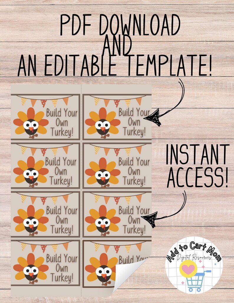 Build Your Own Turkey Craft Tags Instant PDF Download-editable Template ...