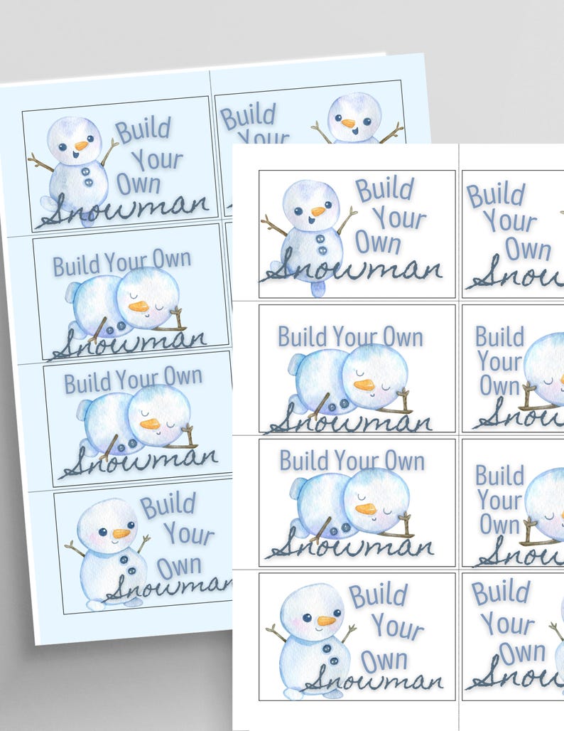 Build A Snowman Craft Tags: Kids Winter Party Favors (PDF Download) - Etsy