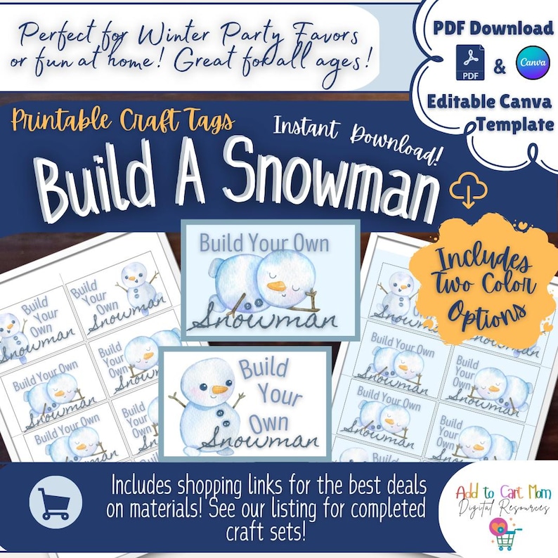 Build Your Own Snowman Craft Tag, Kids Playdoh Craft, Party Favor ...