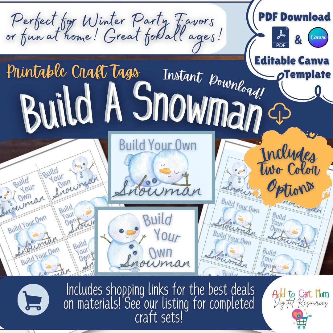 Build Your Own Snowman Craft Tag, Kids Playdoh Craft, Party Favor ...