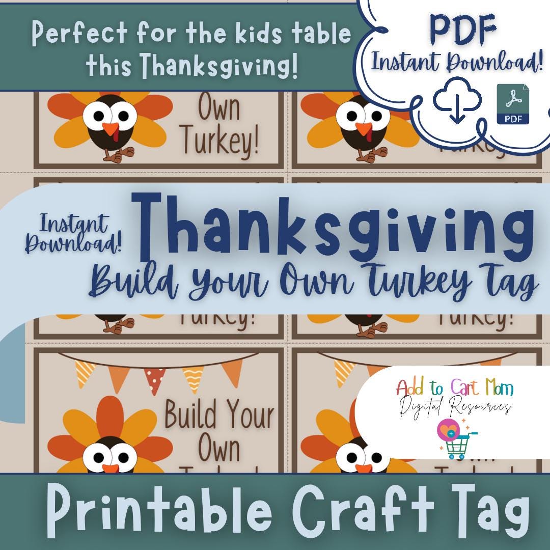 Build Your Own Turkey Craft Tags Instant PDF Download-editable Template ...