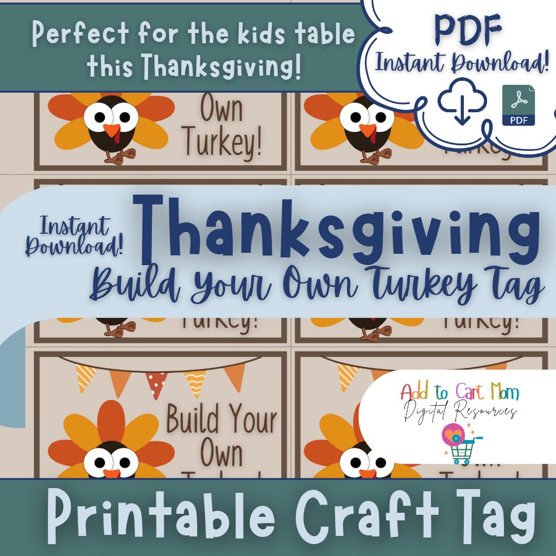 Build Your Own Turkey Craft Tags Instant PDF Download-editable Template ...
