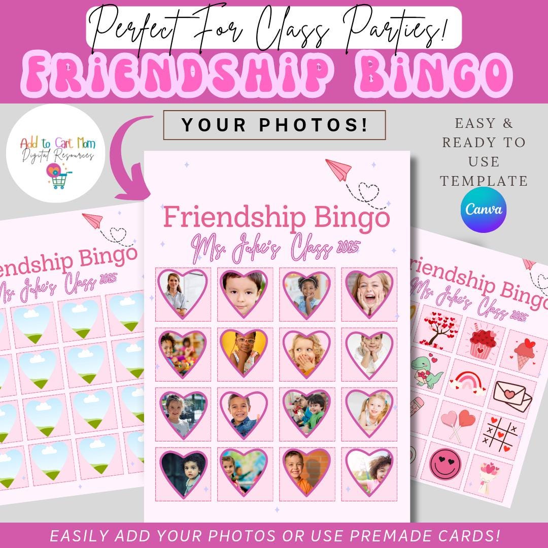 Valentine's Day Bingo for Class Party Friendship Bingo With Photos ...