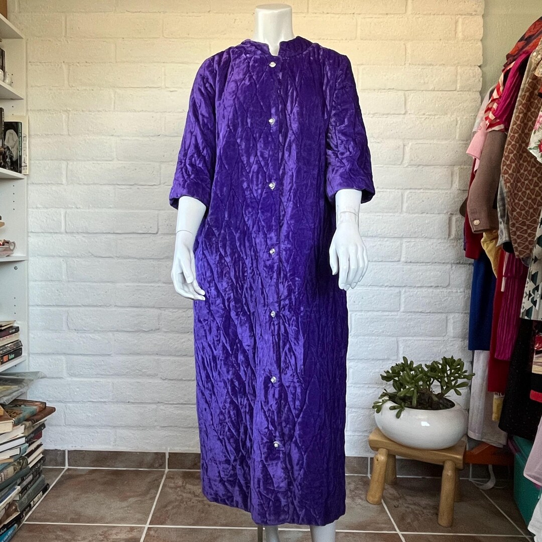 60s Quilted Velvet Robe Mid Century Purple Velvet Robe Rhinestone ...