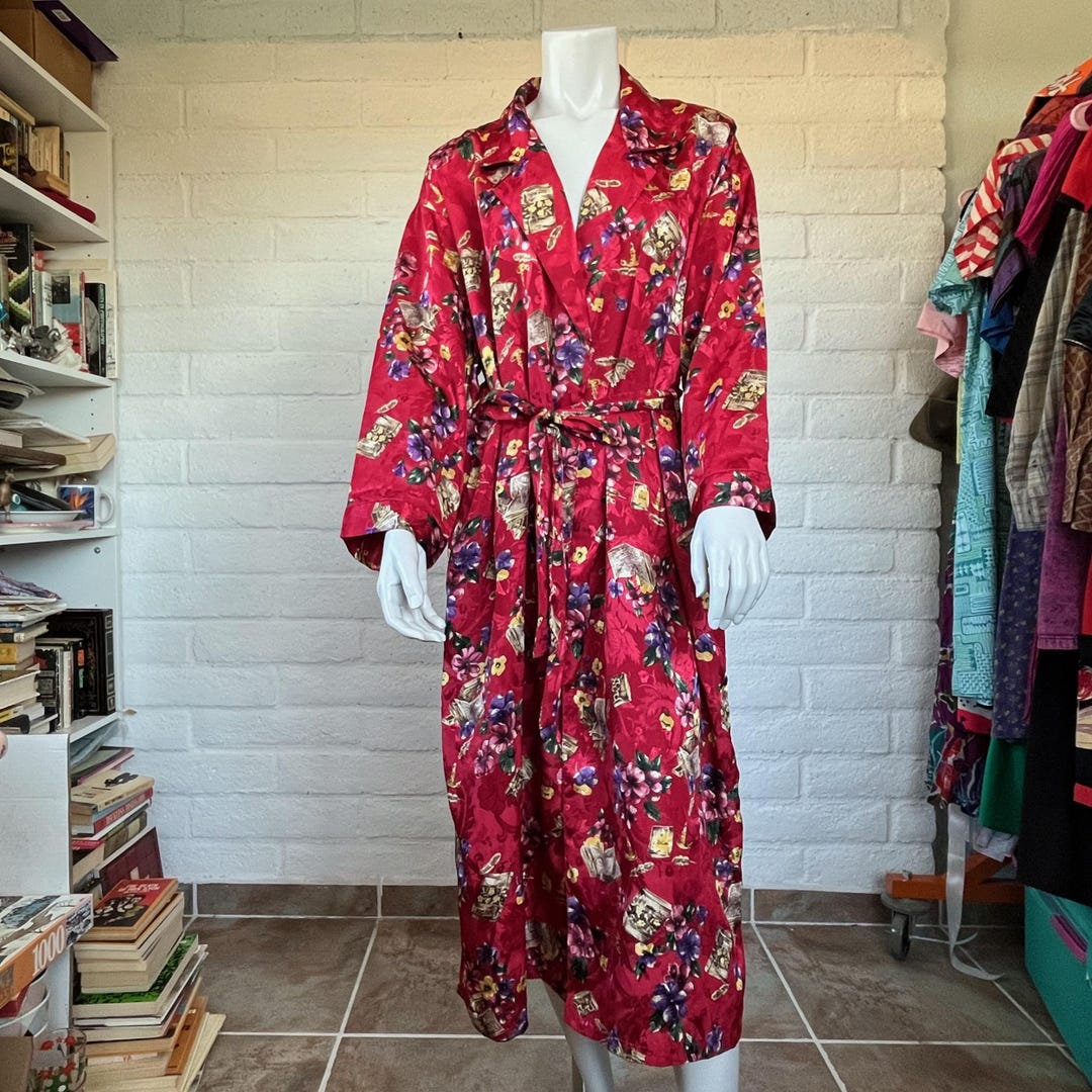 Booktok Robe - Vintage 90s Red Floral Robe by Kathryn - Lovely 1990s ...