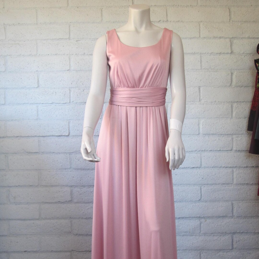 70s Emma Domb Maxi Dress Vintage Pastel Pink Column Dress Fitted Waist ...