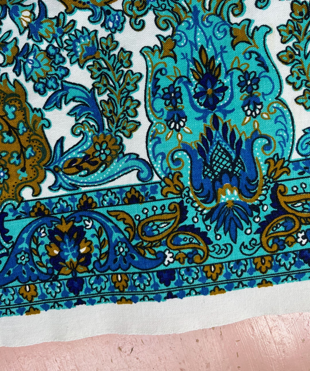 60s Paisley Fabric Vintage Blue Paisley Print Fabric Remnant 5th Avenue ...