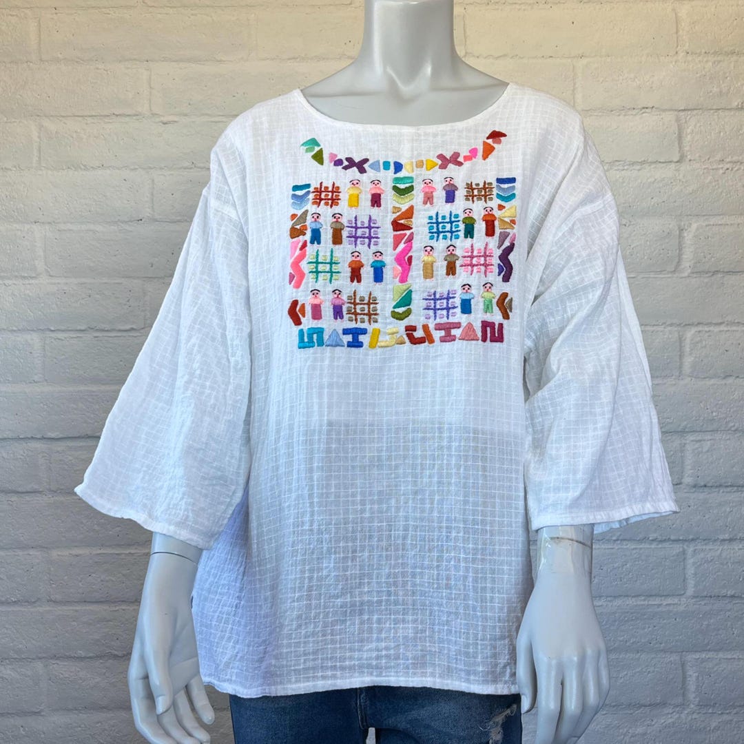 80s Guatemalan Embroidered Blouse - Vintage White Cotton Top W ...