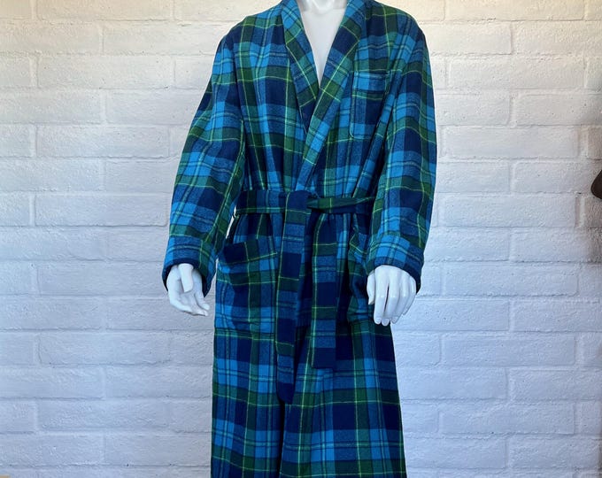 60s Pendleton Wool Robe Vintage Blue & Green Wool Plaid Robe Beautiful ...