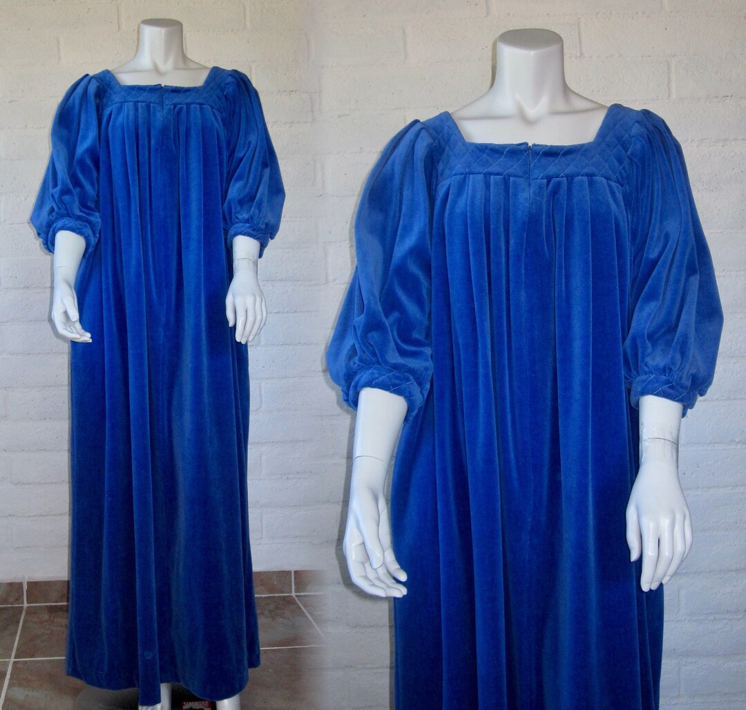 80s Velour Robe Vintage Royal Blue Plush Robe Zip Front Coziest 1980s ...