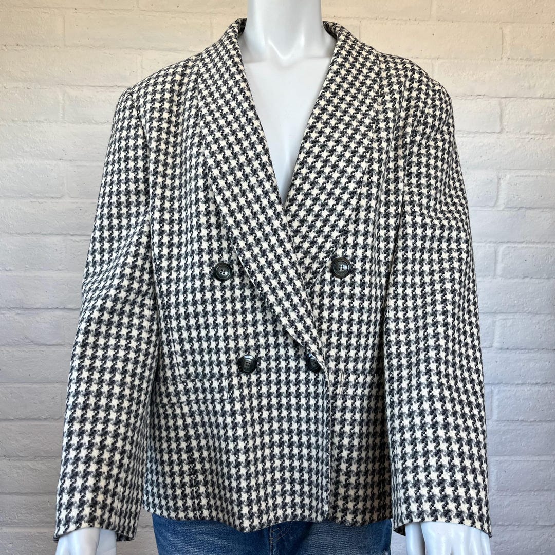 80s Pendleton Houndstooth Jacket Vintage Pendleton Wool Double Breasted Blazer 1980s Cream ...