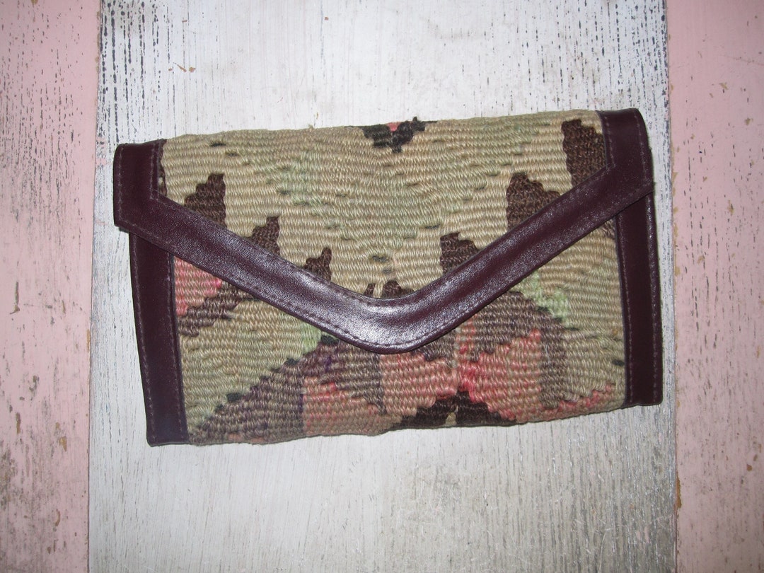 70s Kilim Wallet Vintage Turkish Kilim Billfold With Oxblood Leather ...
