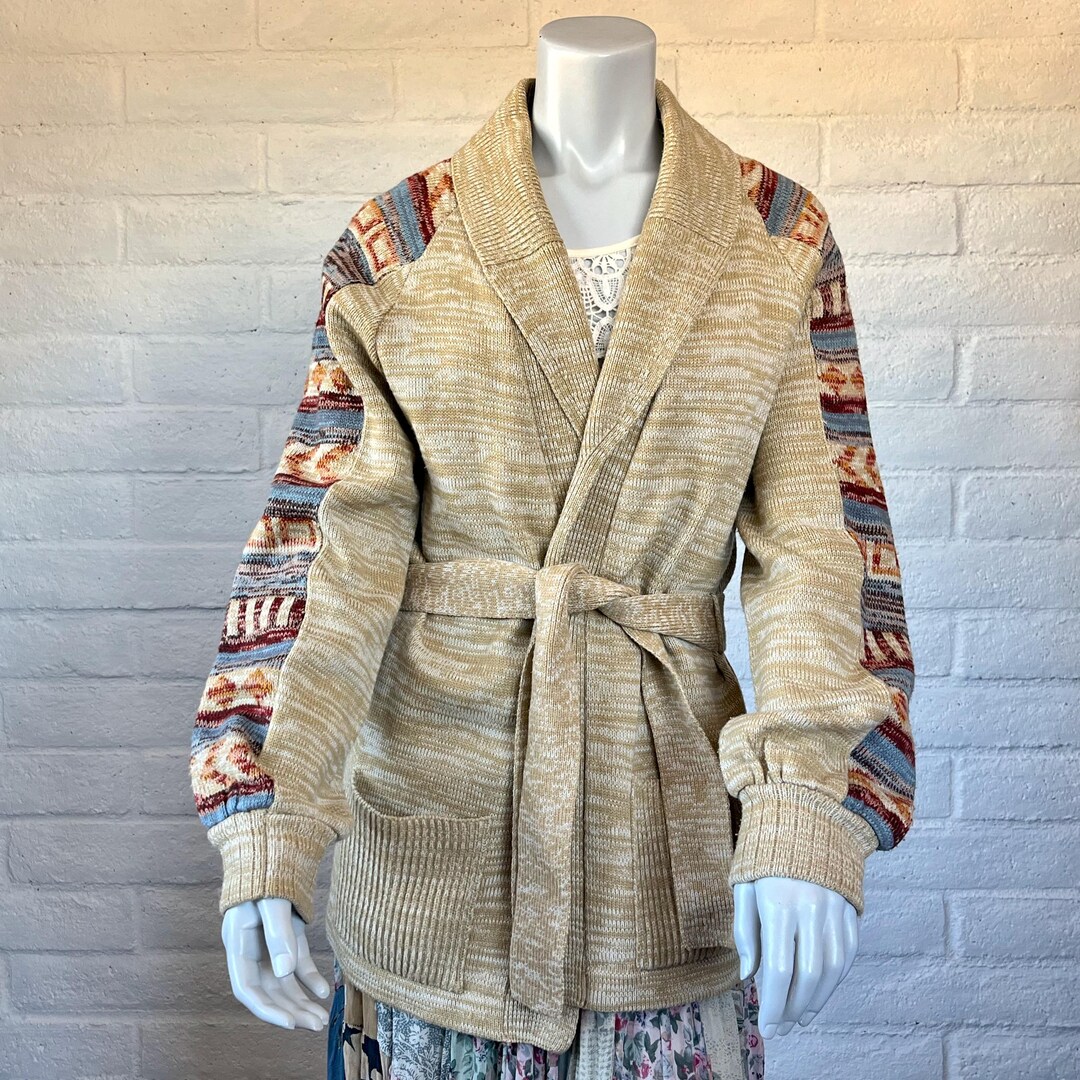 70s Southwestern Cardigan Vintage Southwest Style Tan Cardigan W Waist ...