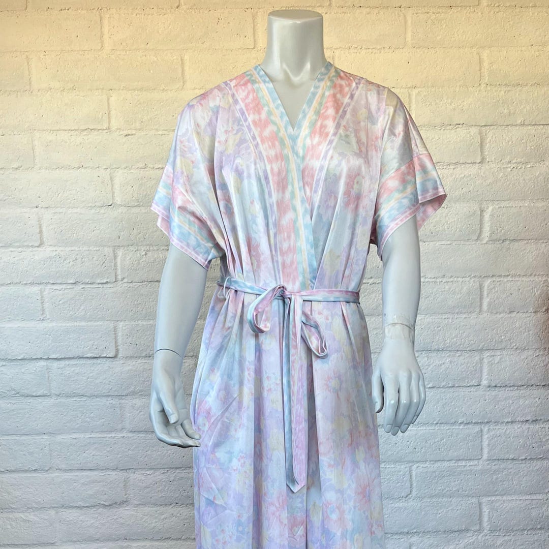 80s Vanity Fair Robe - Vintage Watercolor Floral Robe With Short ...
