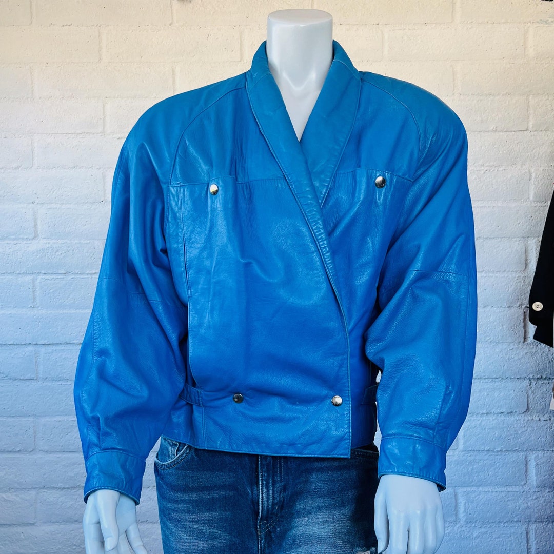 80s Blue Leather Jacket - Vintage Tannery West New Wave Leather Jacket ...