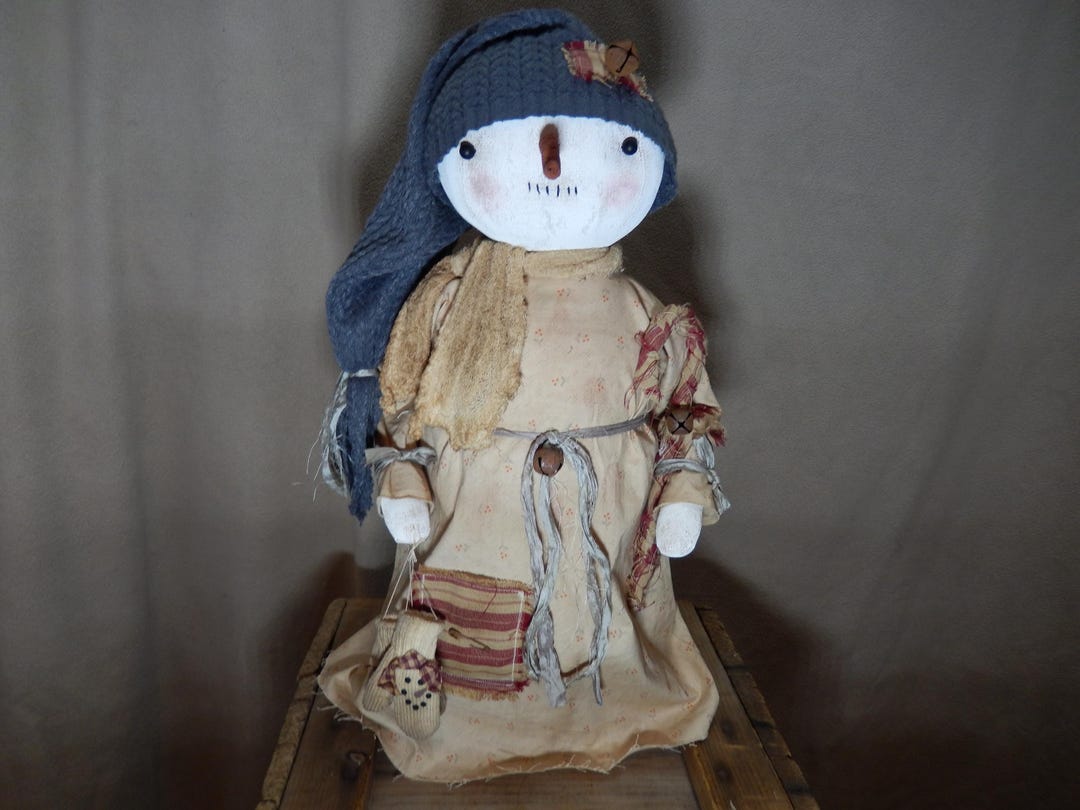 Primitive Snowman Doll: Snow Girl Doll, Winter Decor, 18" Handmade Art ...