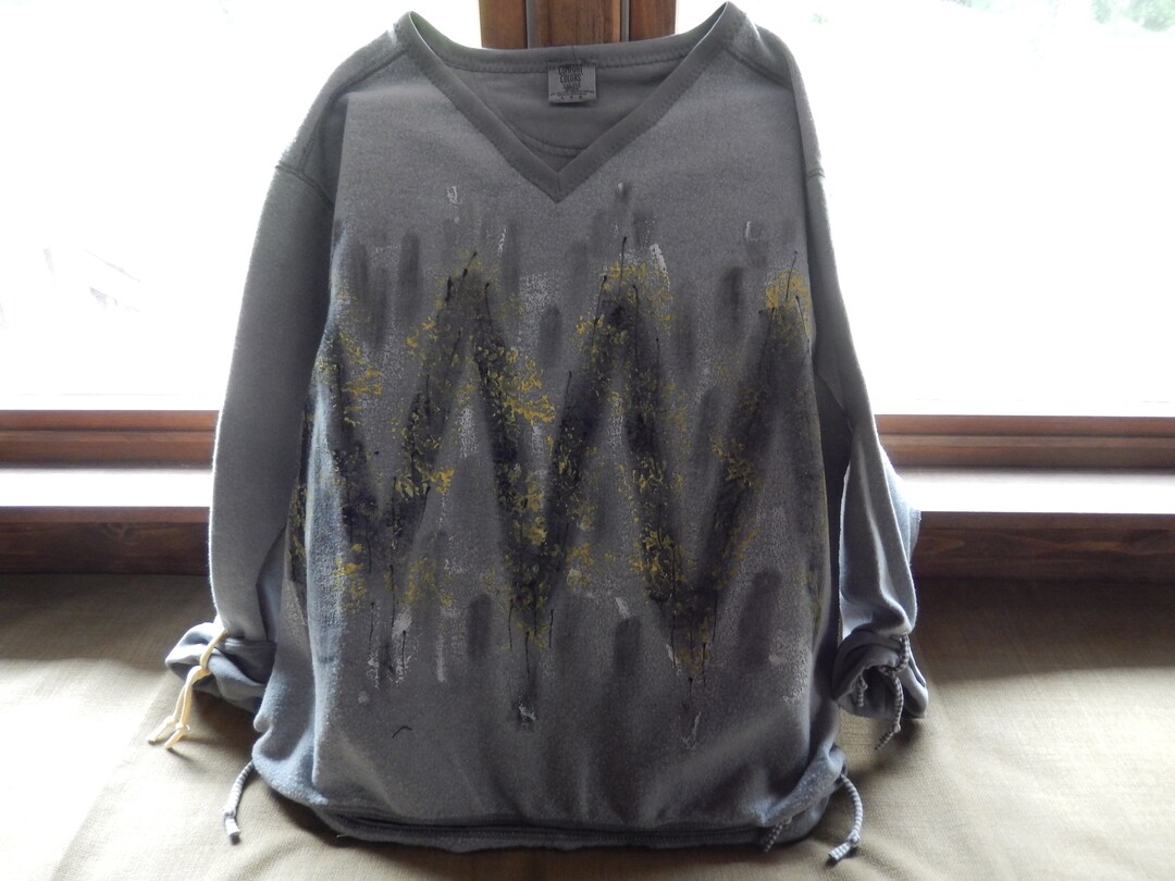 Women's LARGE V Neck Tunic Inside Out Pullover Sweatshirt, Gray, Hand ...