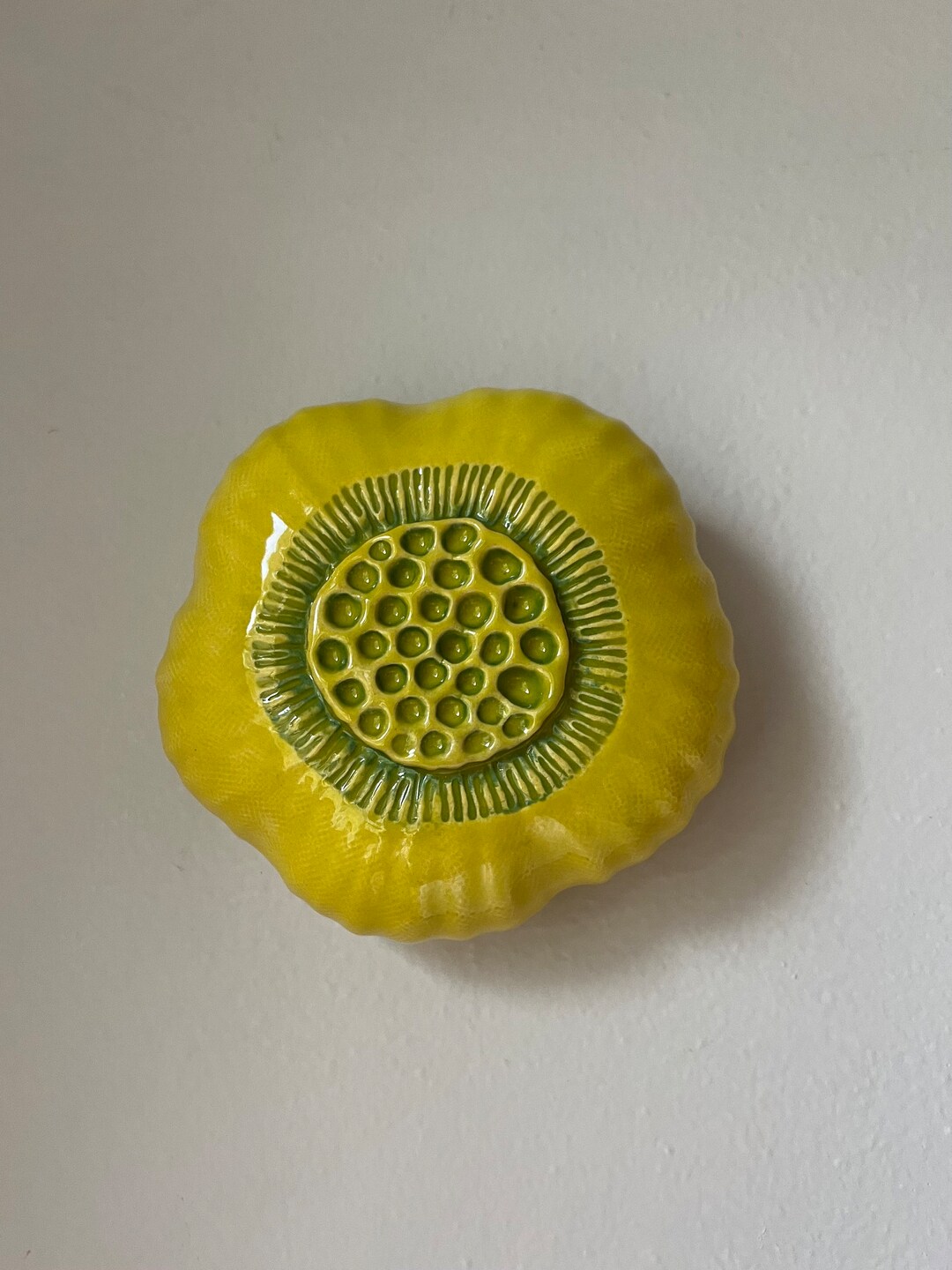 Ceramic Wall Art Bright Chartreuse and Blue Flower Pod 13 - Etsy