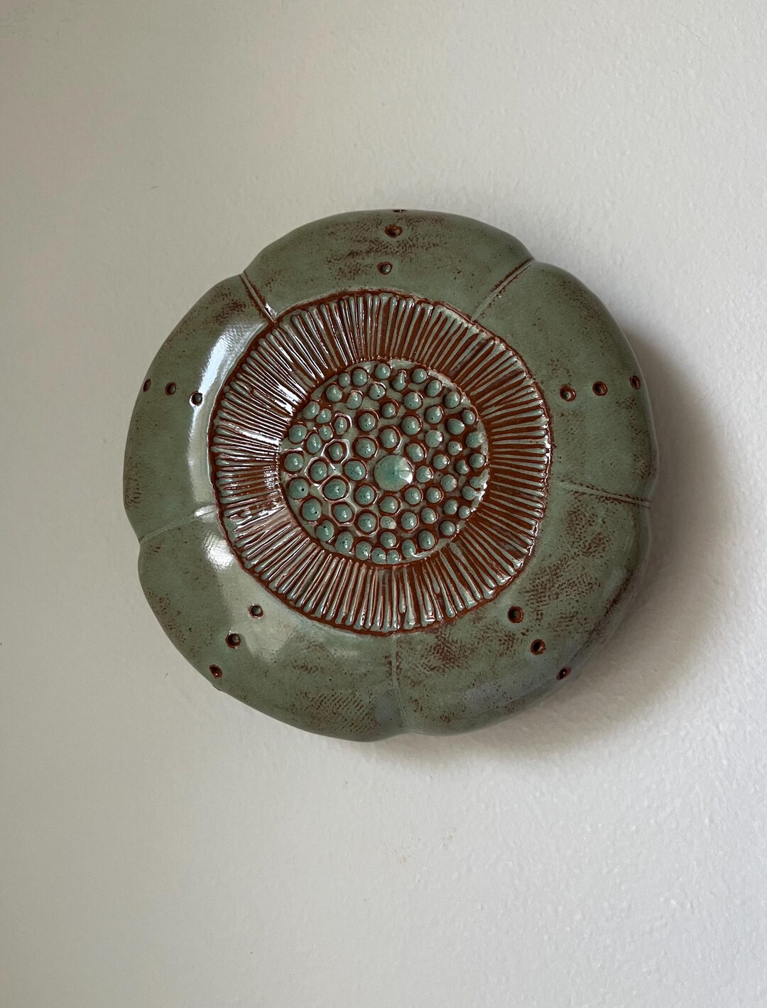 Ceramic Wall Art Sea Red Clay Sea Flower Pod With Green Glaze 8 - Etsy