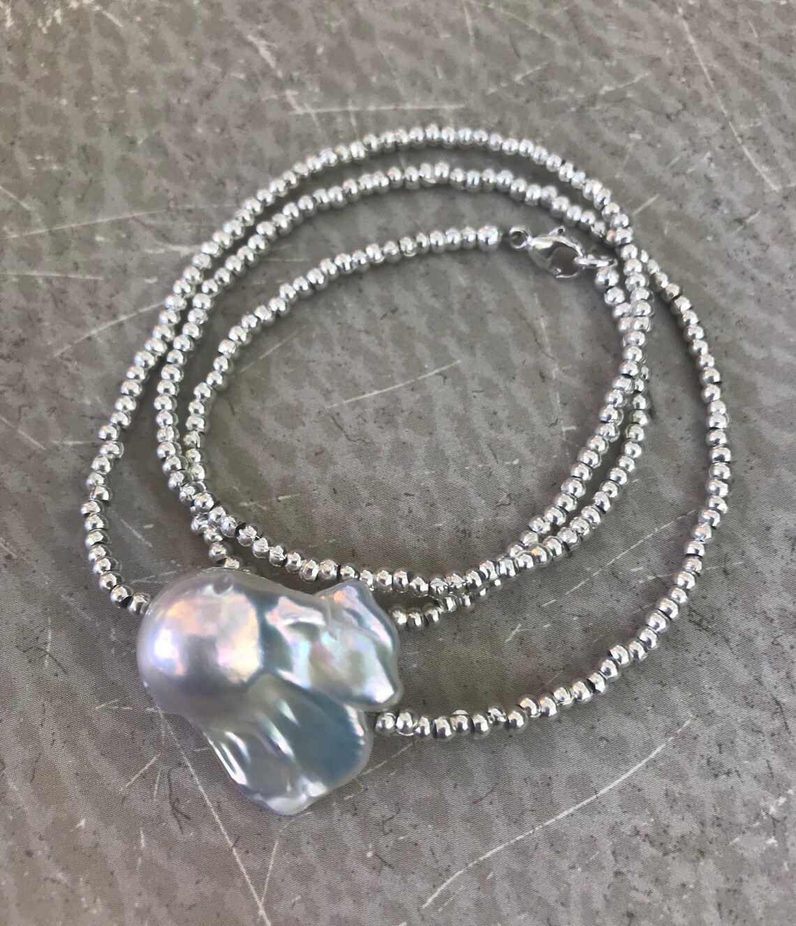 Baroque Pearl and Hill Tribe Fine Silver Necklace - Freeform Freshwater ...