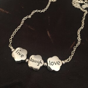 Live Laugh Love Necklace, Sterling Silver Flower Charm, Inspirational ...