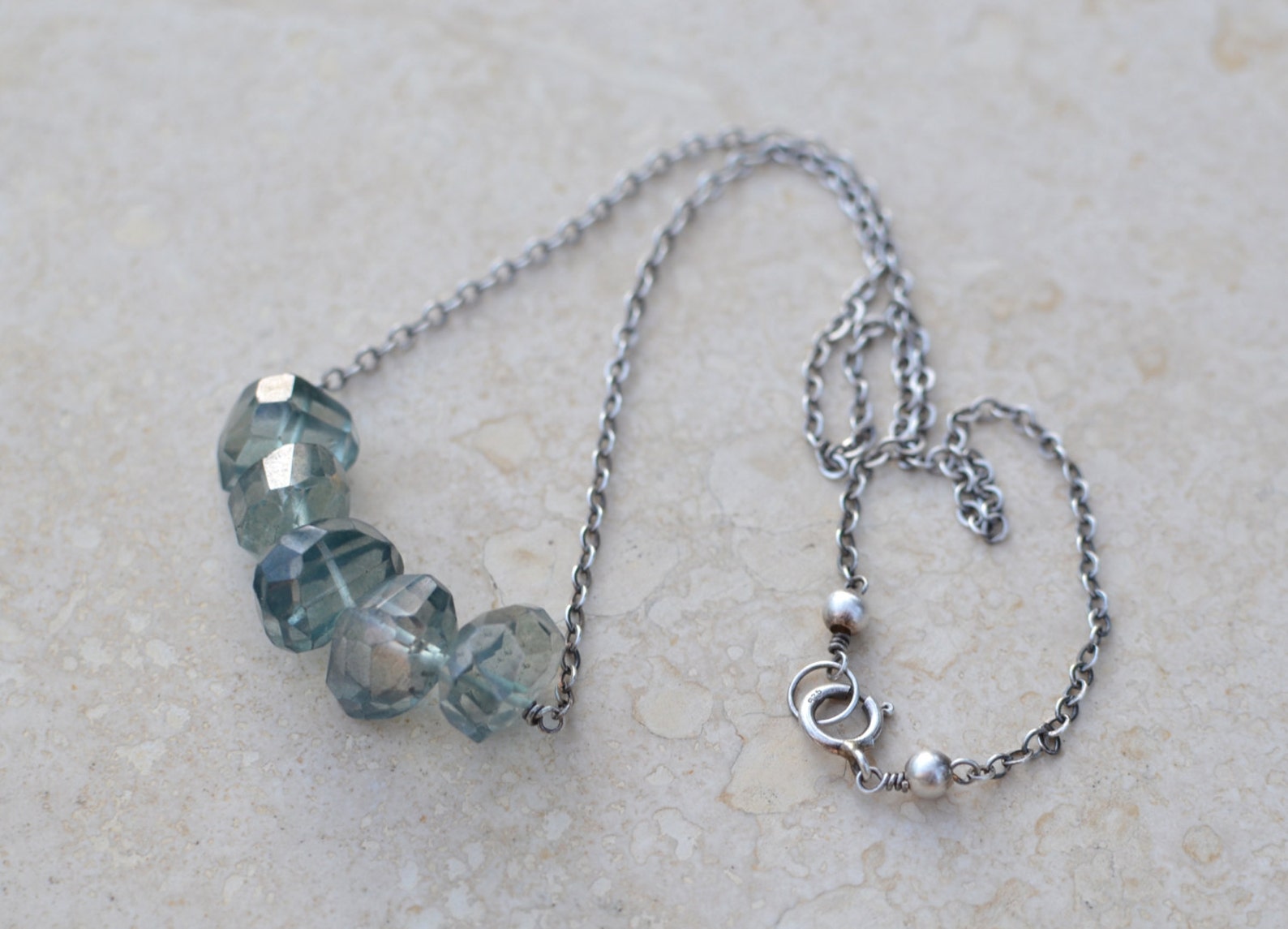Blue Green Quartz Necklace - Faceted Blue Green Quartz Gemstone Nuggets ...