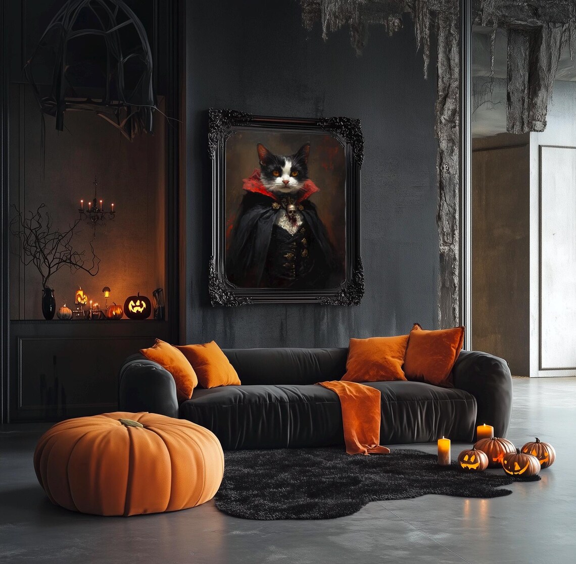 Vampire Cat Print, Printable Vintage Halloween Wall Art, Halloween Wall ...