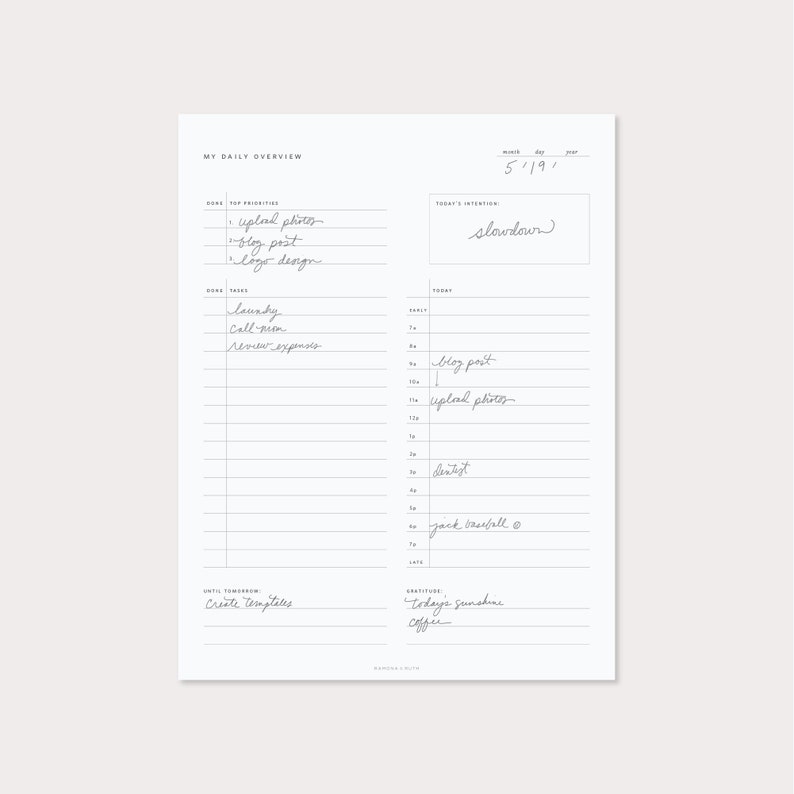 Daily Overview Planning Sheet Printable File // Daily - Etsy