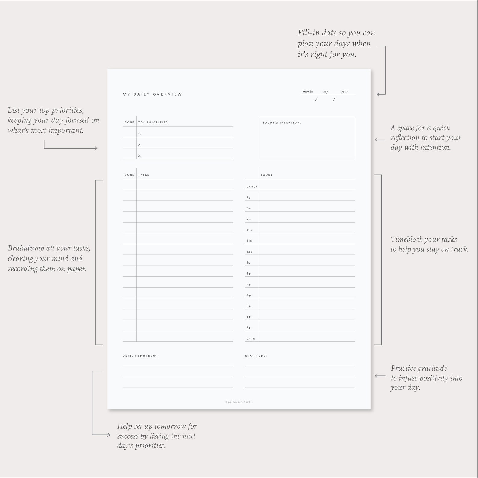 Daily Overview Planning Sheet Printable File // Daily - Etsy