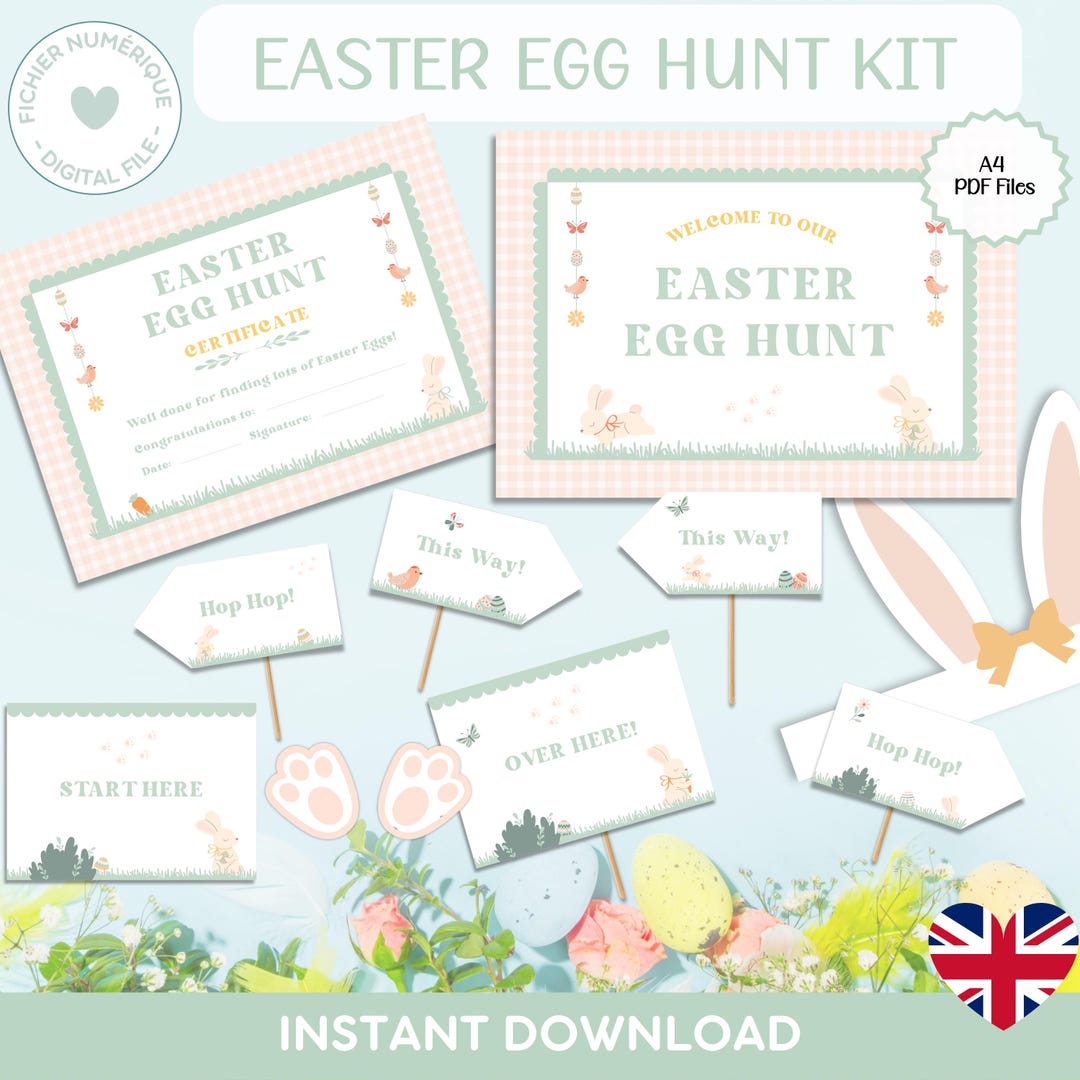 Easter Egg Hunt Kit, Egg Hunt Certificate DIY | Pink and Green ...