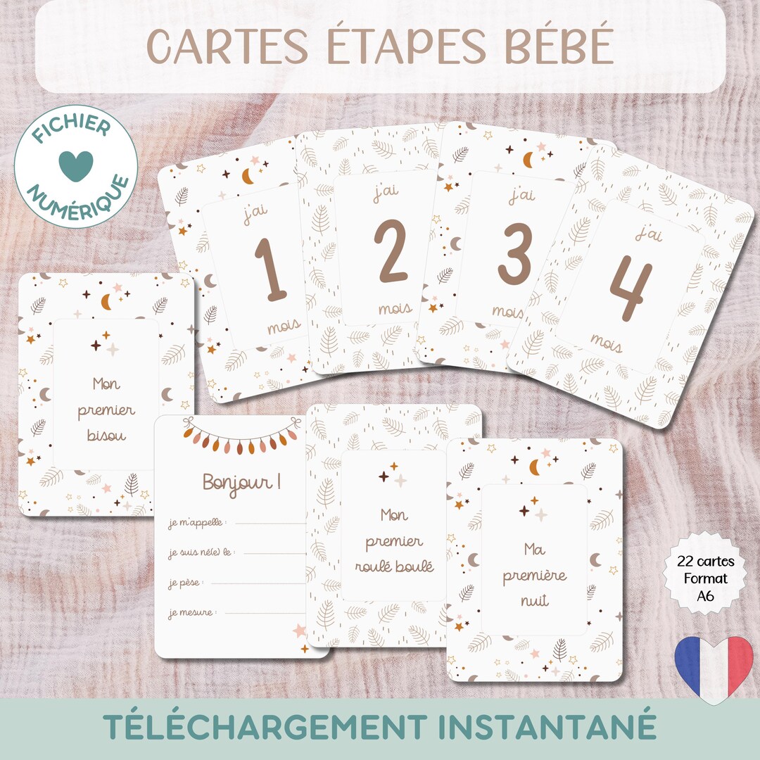 Baby Milestone Cards, Céleste Model IN FRENCH Digital File to Print - Etsy
