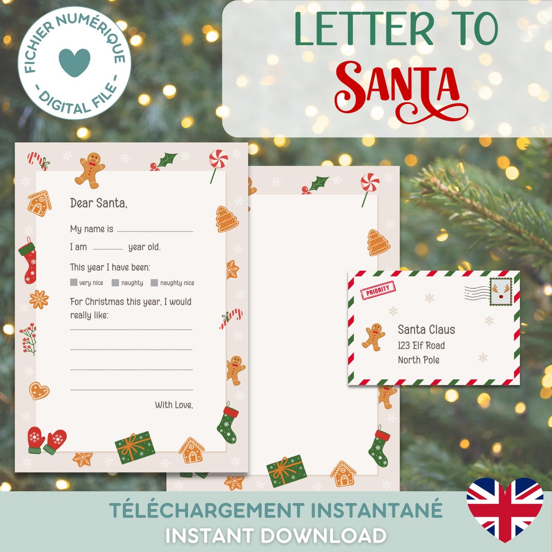 Letter to Santa Set, Christmas Gingerbread Style, IN ENGLISH ...