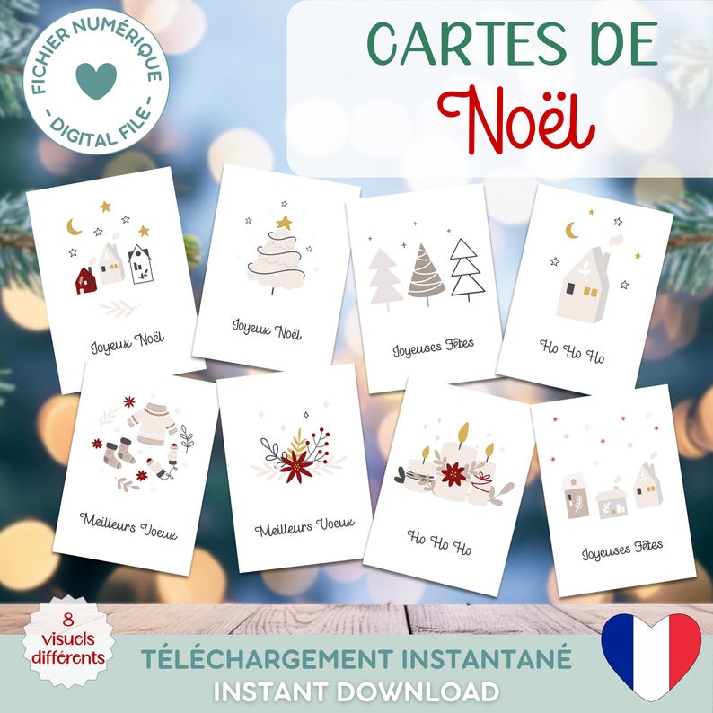 Christmas Cards, Minimalist Style | FRENCH | Printable DIY | Digital ...