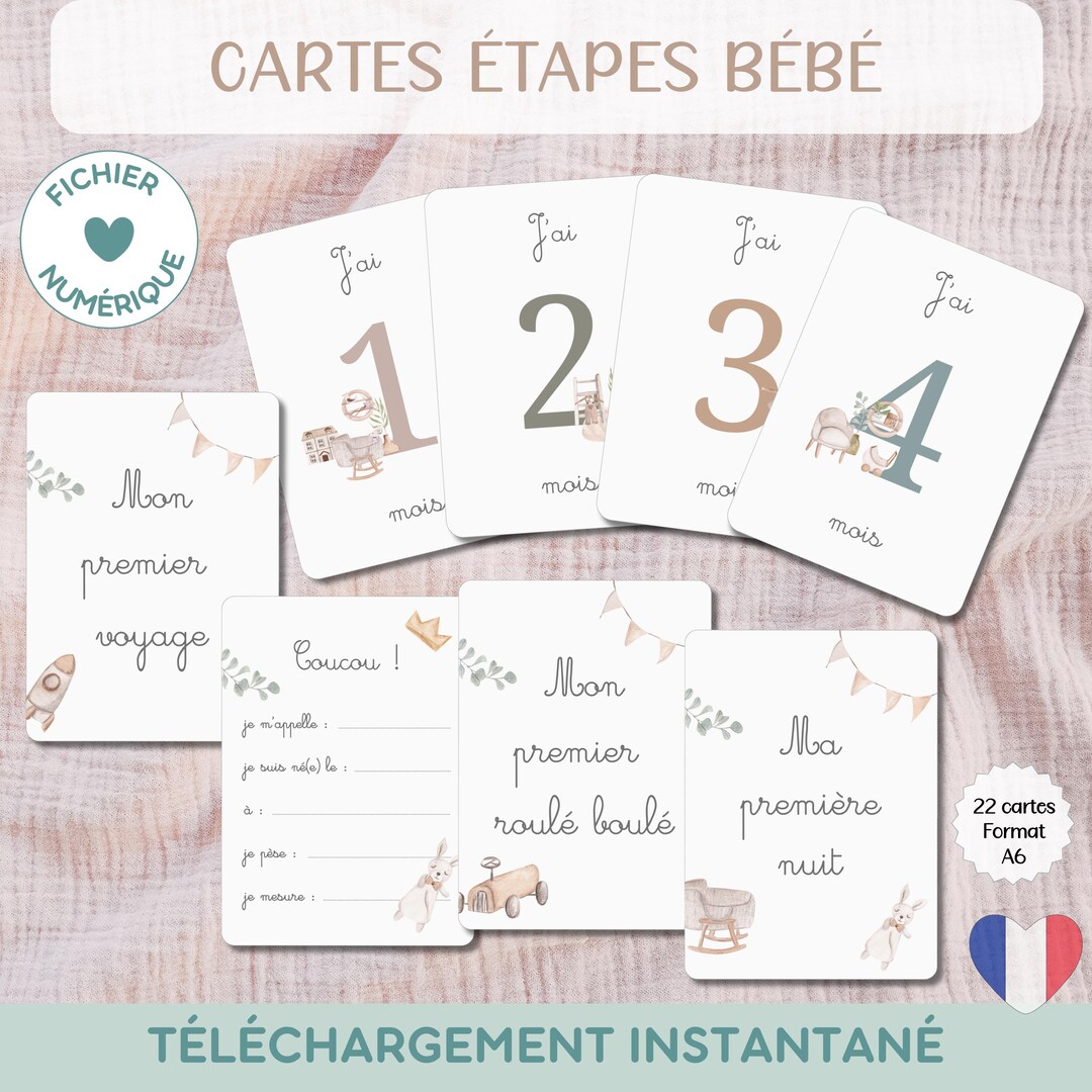 Baby Milestone Cards, Beige Watercolor Model | IN FRENCH | Digital File ...
