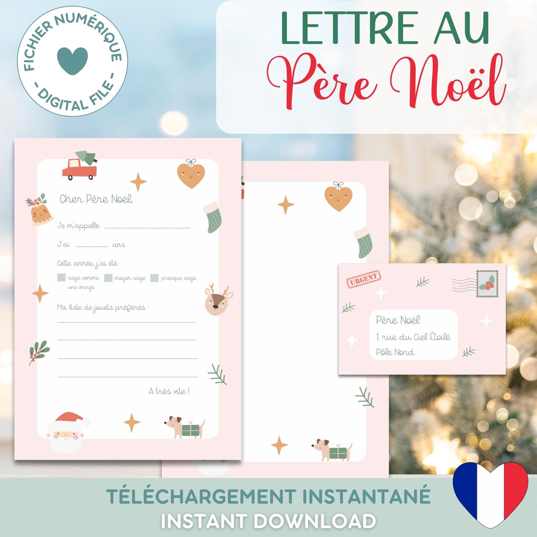 Letter to Santa Set, Pink Retro Christmas Style, IN FRENCH | Printable ...