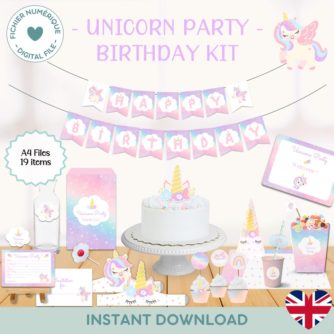 Unicorn Birthday Kit, DIY | ENGLISH VERSION | Printable Digital ...