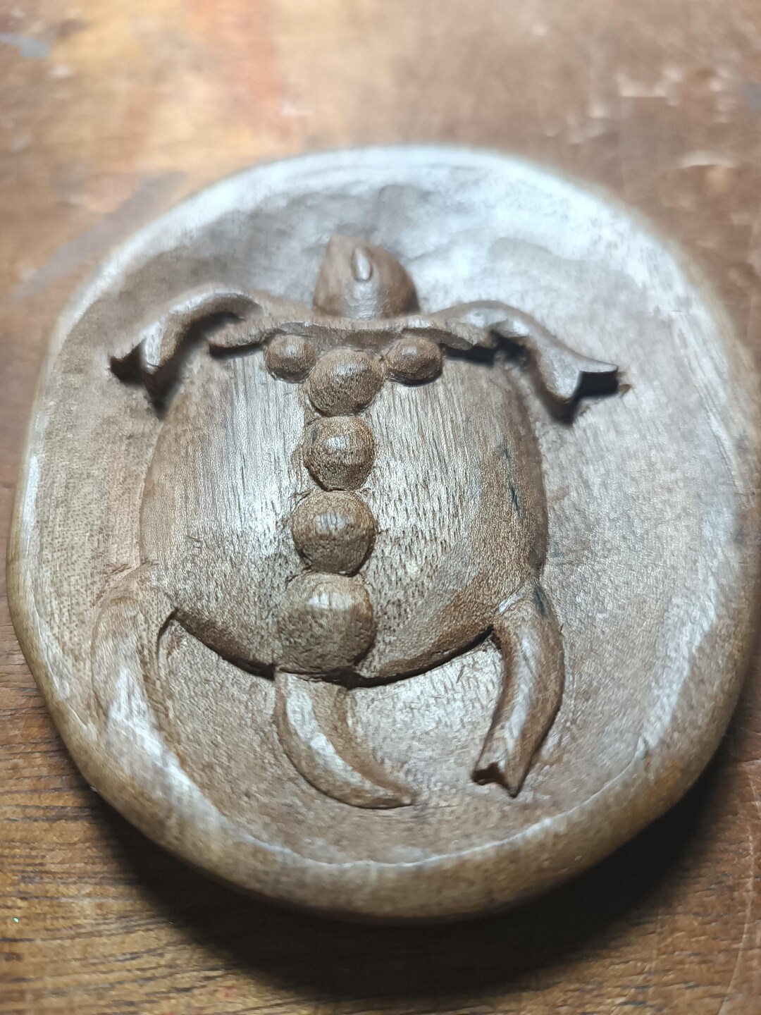 Hand-carved Walnut Aegina Coin Replica - Intricate Sea Turtle Design ...